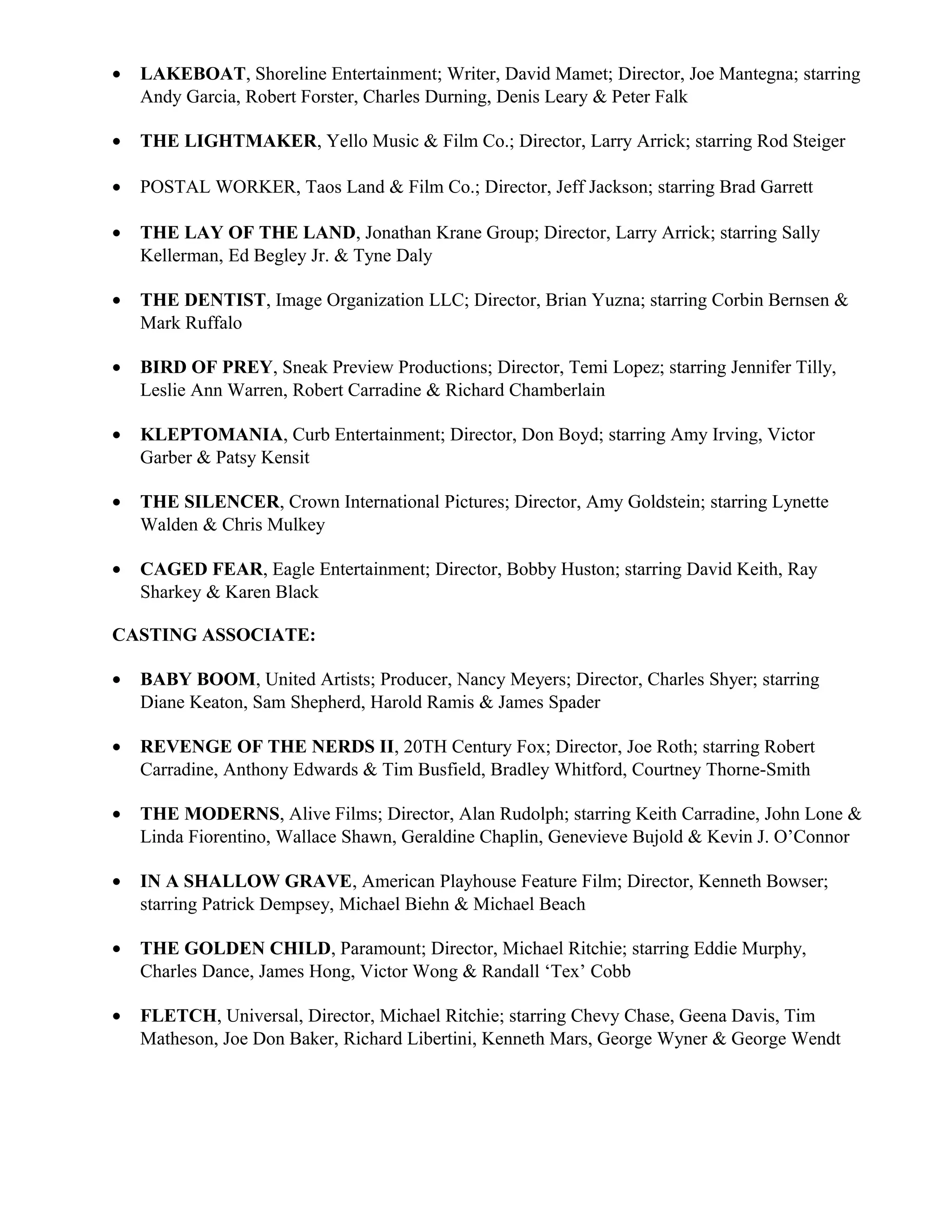 CAROL LEFKO - Feature Film Casting Resume | DOC