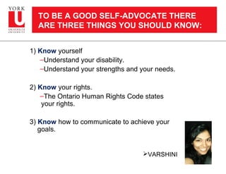 Self-advocacy presentation York University | PPT
