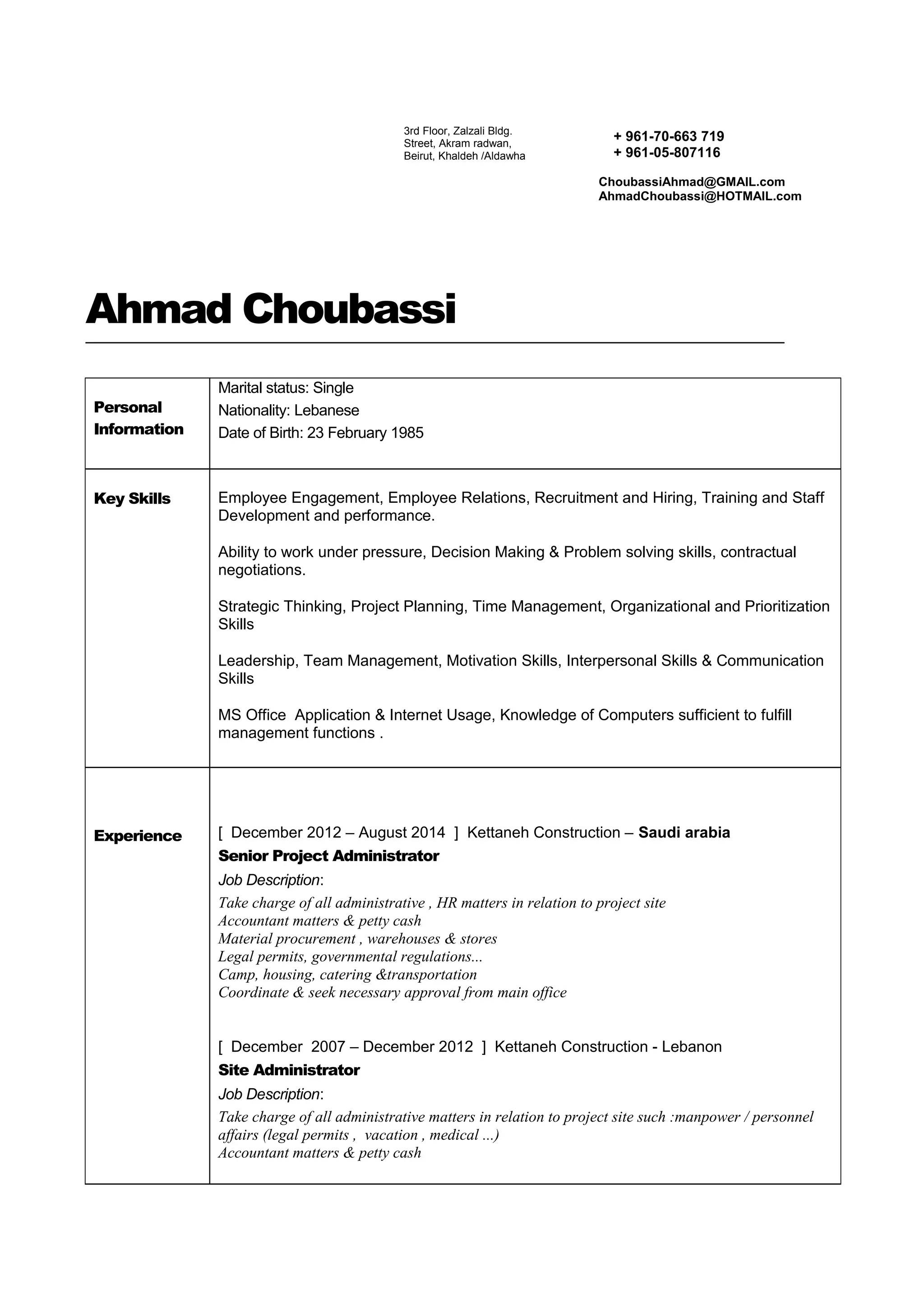 AHMAD CHOUBASSI CV | DOC | Business | Business and Finance