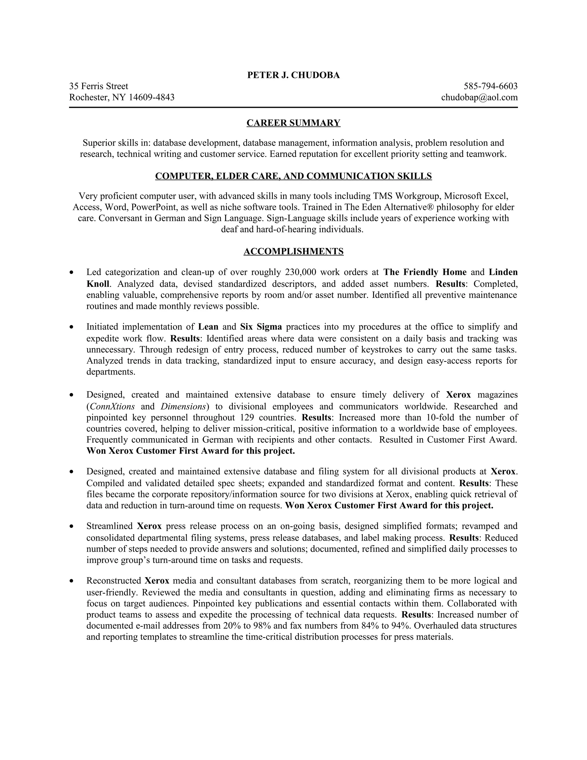 2014 1123 Resume - Peter J Chudoba | DOC