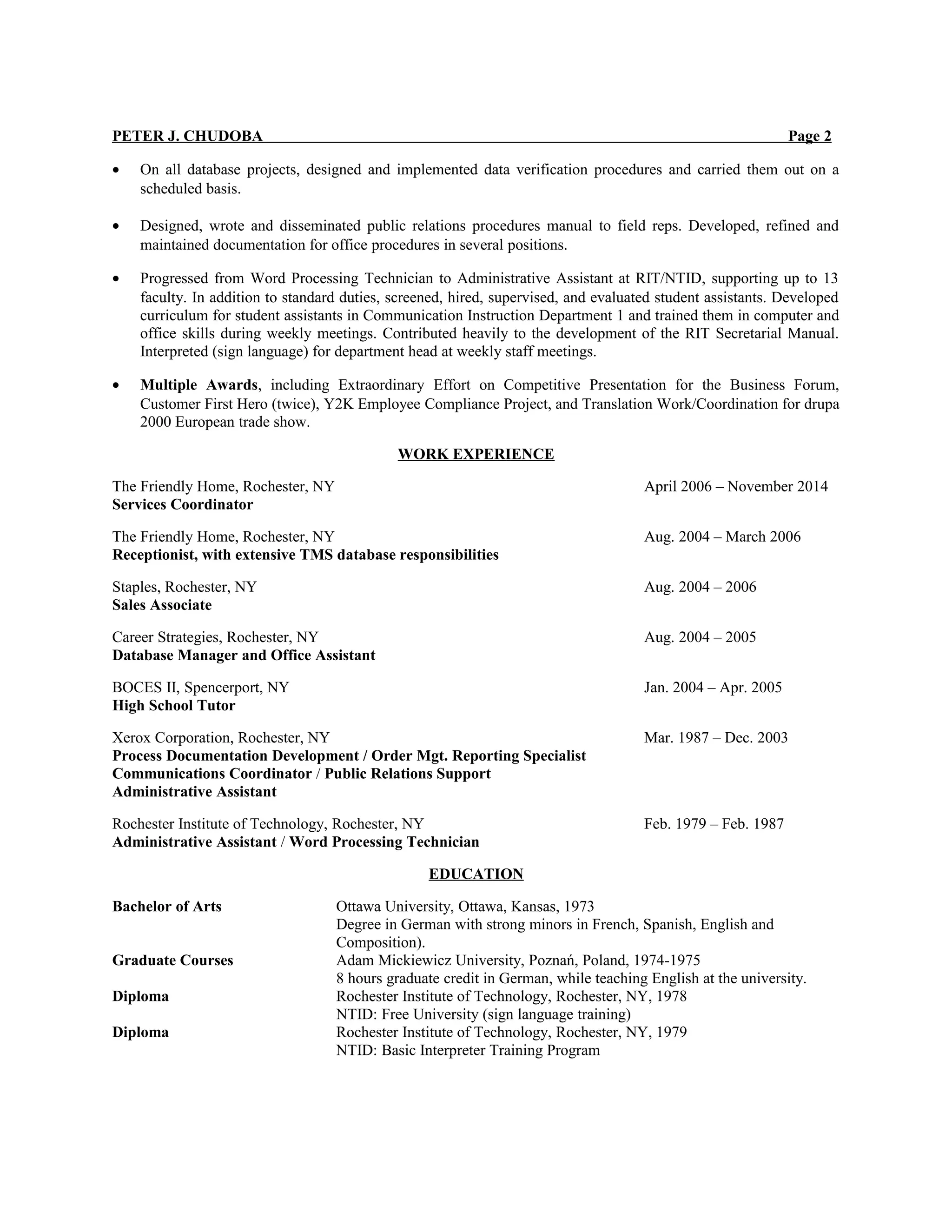 2014 1123 Resume - Peter J Chudoba | DOC