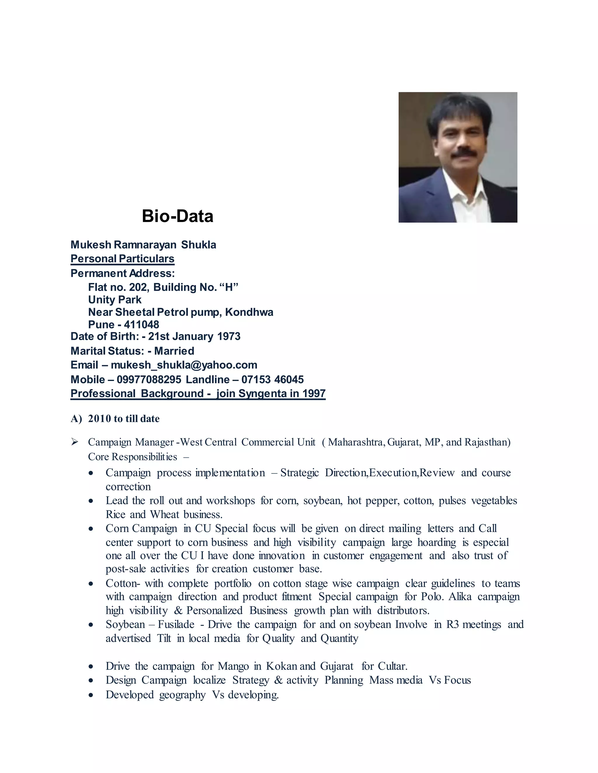Mukesh Shukla CV | DOCX