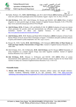C.V.%, Hatem Mohamed Ali AbdEl-Ghany. | DOC | Agriculture | Industries
