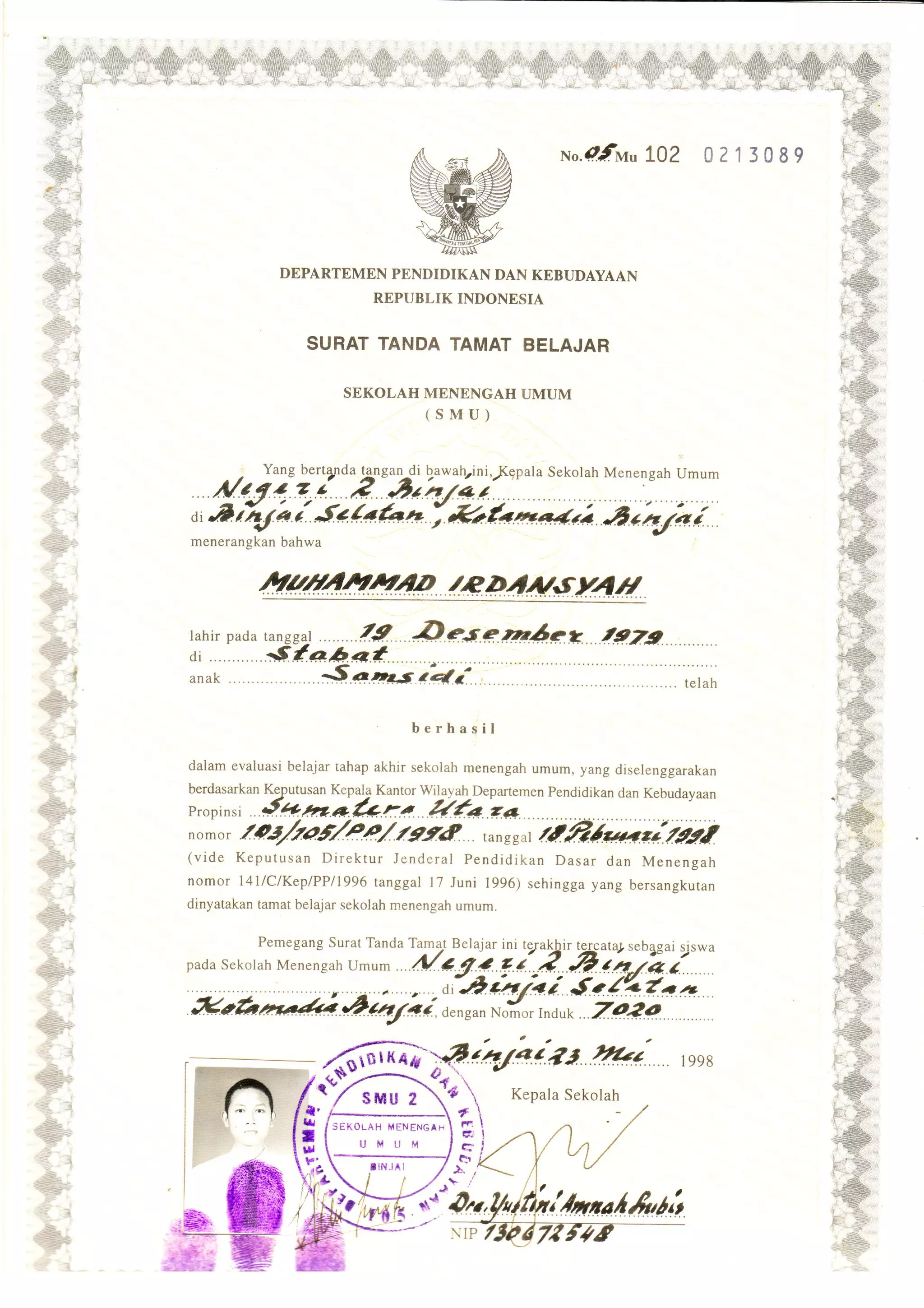 Ijazah SMU Negeri 2 Binjai | PDF
