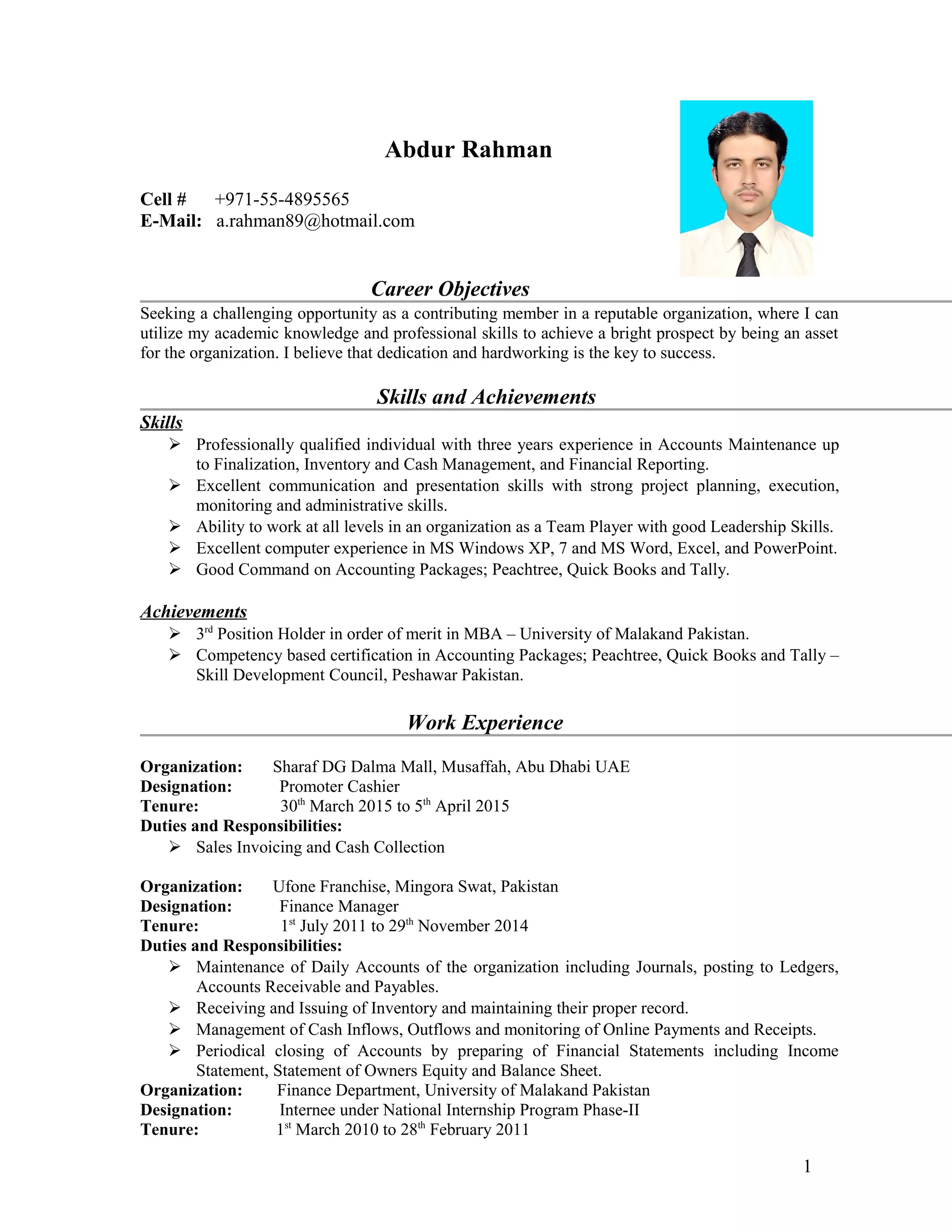 Abdur Rahman CV | DOC | Business Accounting & Finance | Business