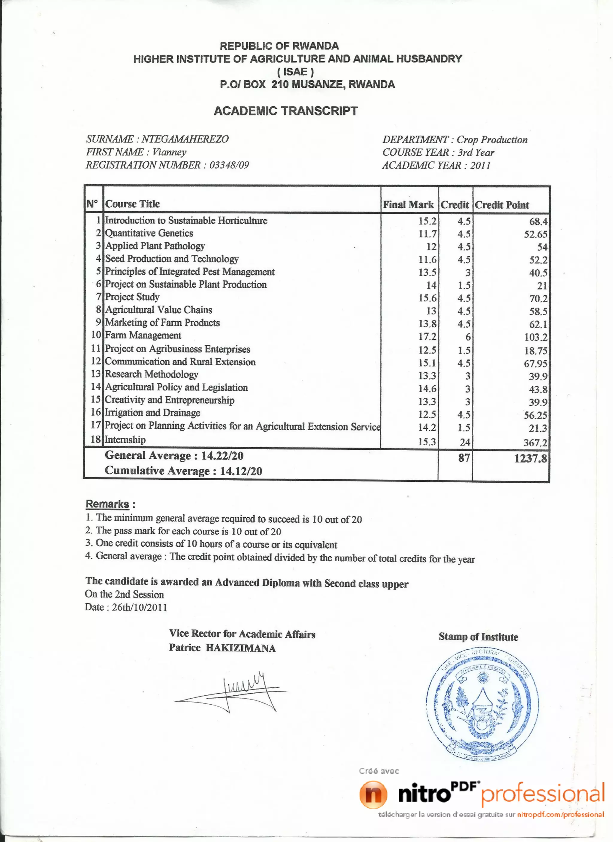 Transcript 3rd year | PDF