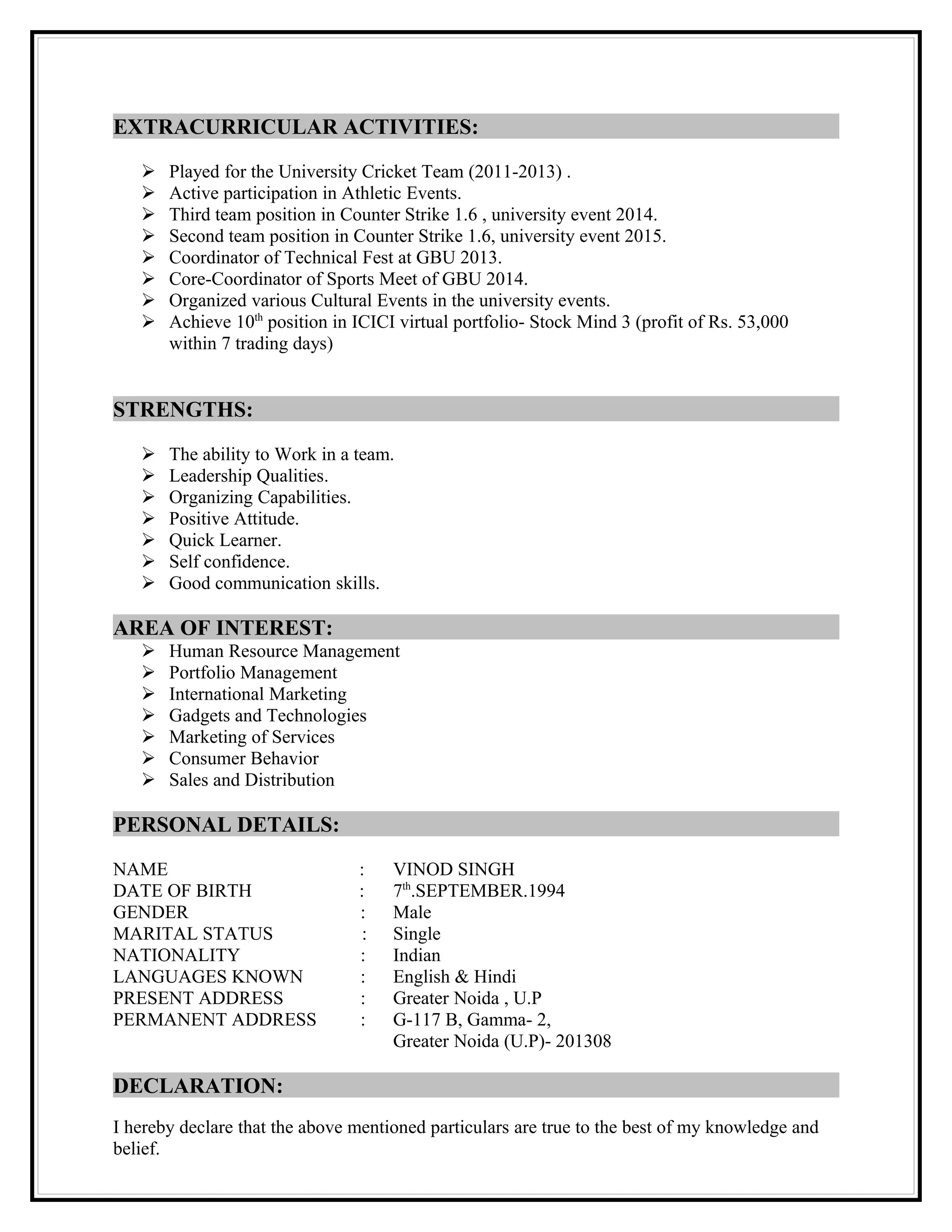 Vinod_Singh_(RESUME) | PDF