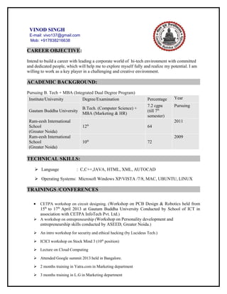 Vinod_Singh_(RESUME) | PDF | Business Administration | Business