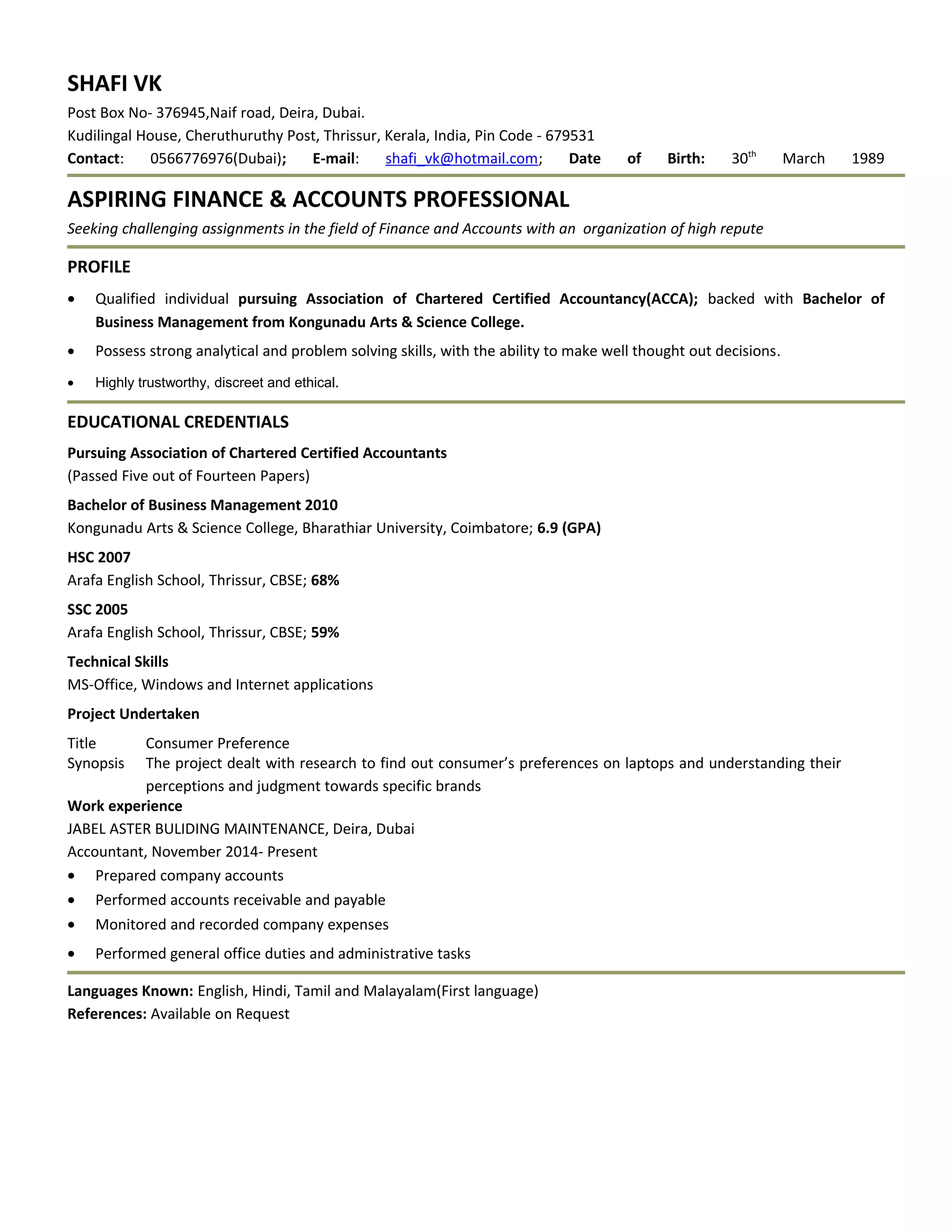 Shafi's CV | DOC | Resume Writing and Advice | Job Search