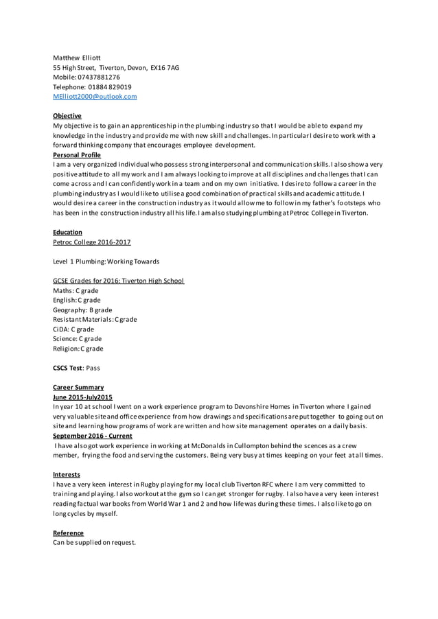 Matthew Elliott CV | DOCX | Career Advice | Careers