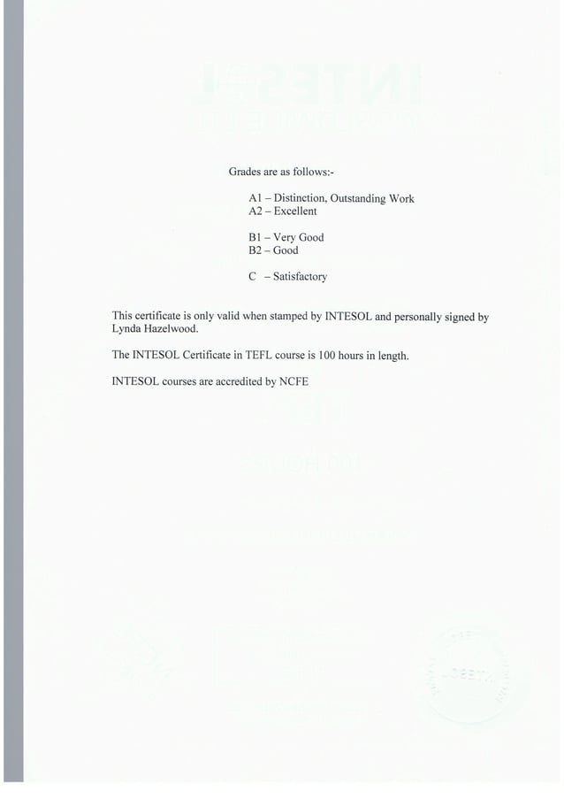 TEFL Certificate from INTESOL | PDF