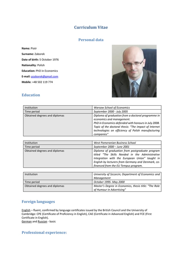 CV PZ English 2016 | PDF