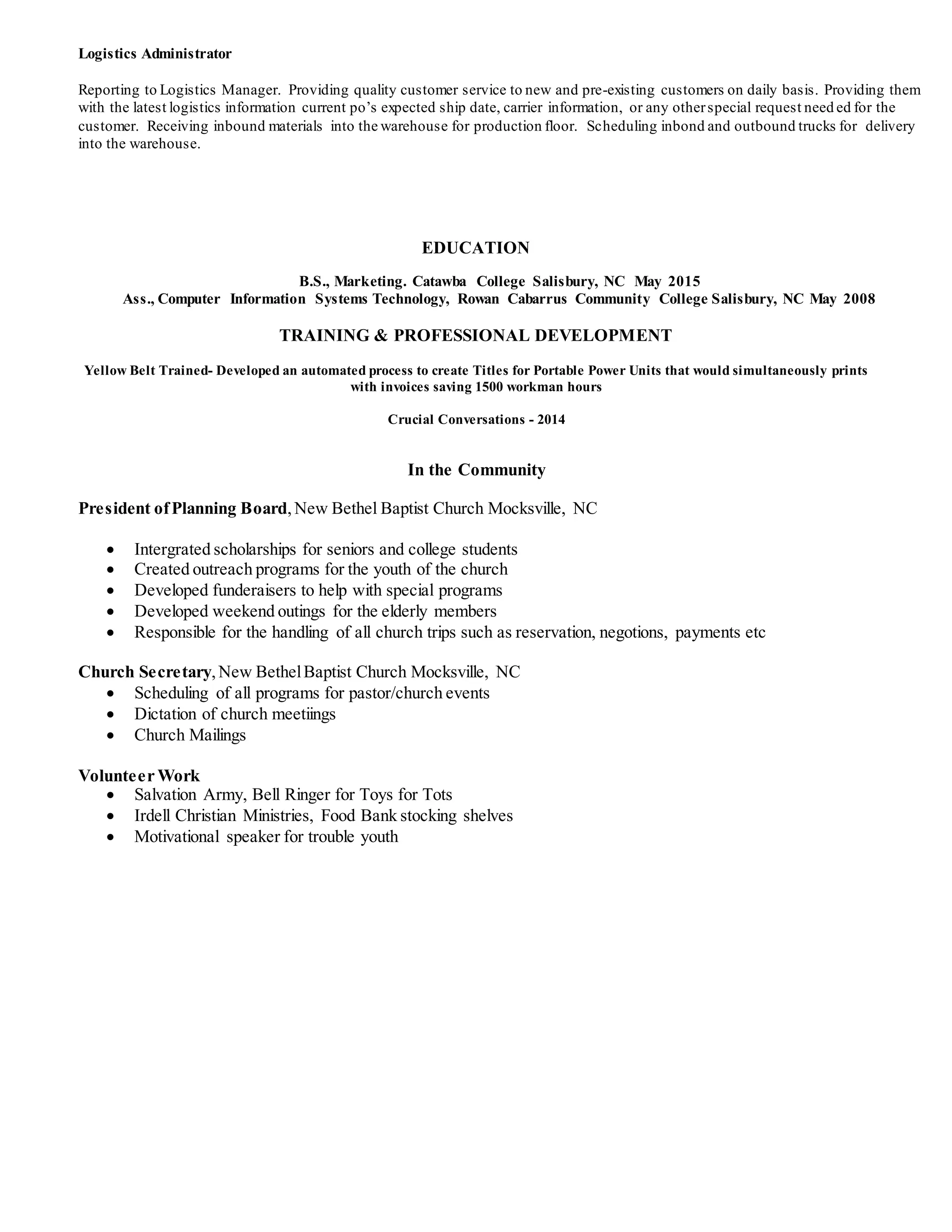 Shanetta Nichols Resume 2 | DOCX | Logistics and Transportation ...