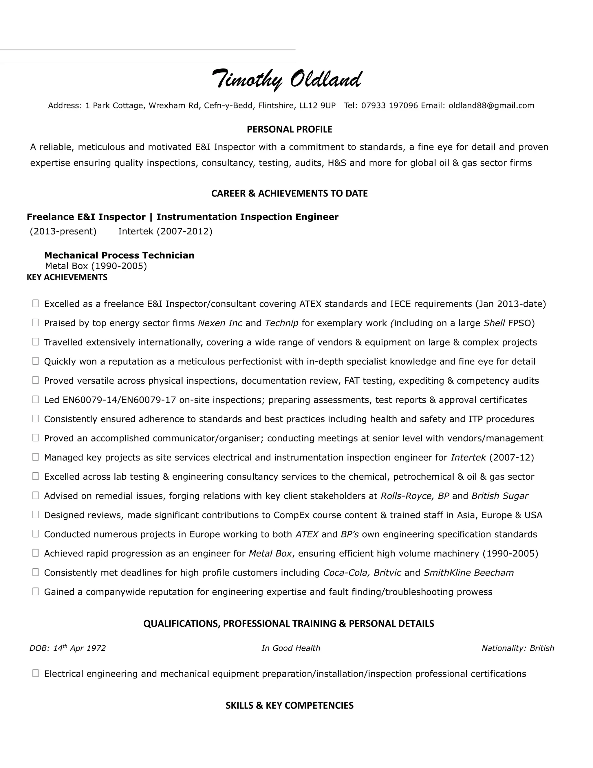 Tim Oldland CV | RTF
