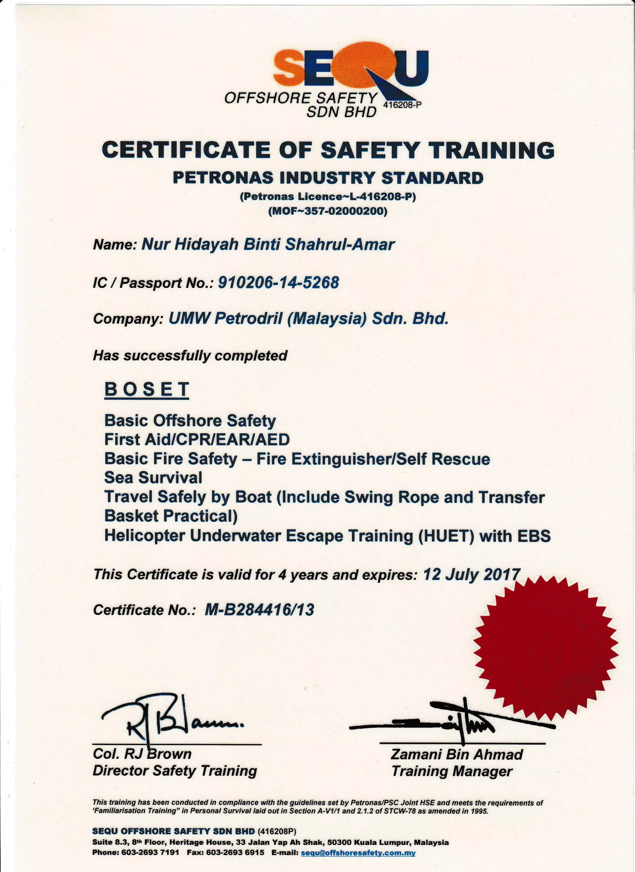 Basic Offshore Safety Training_Nur Hidayah | PDF
