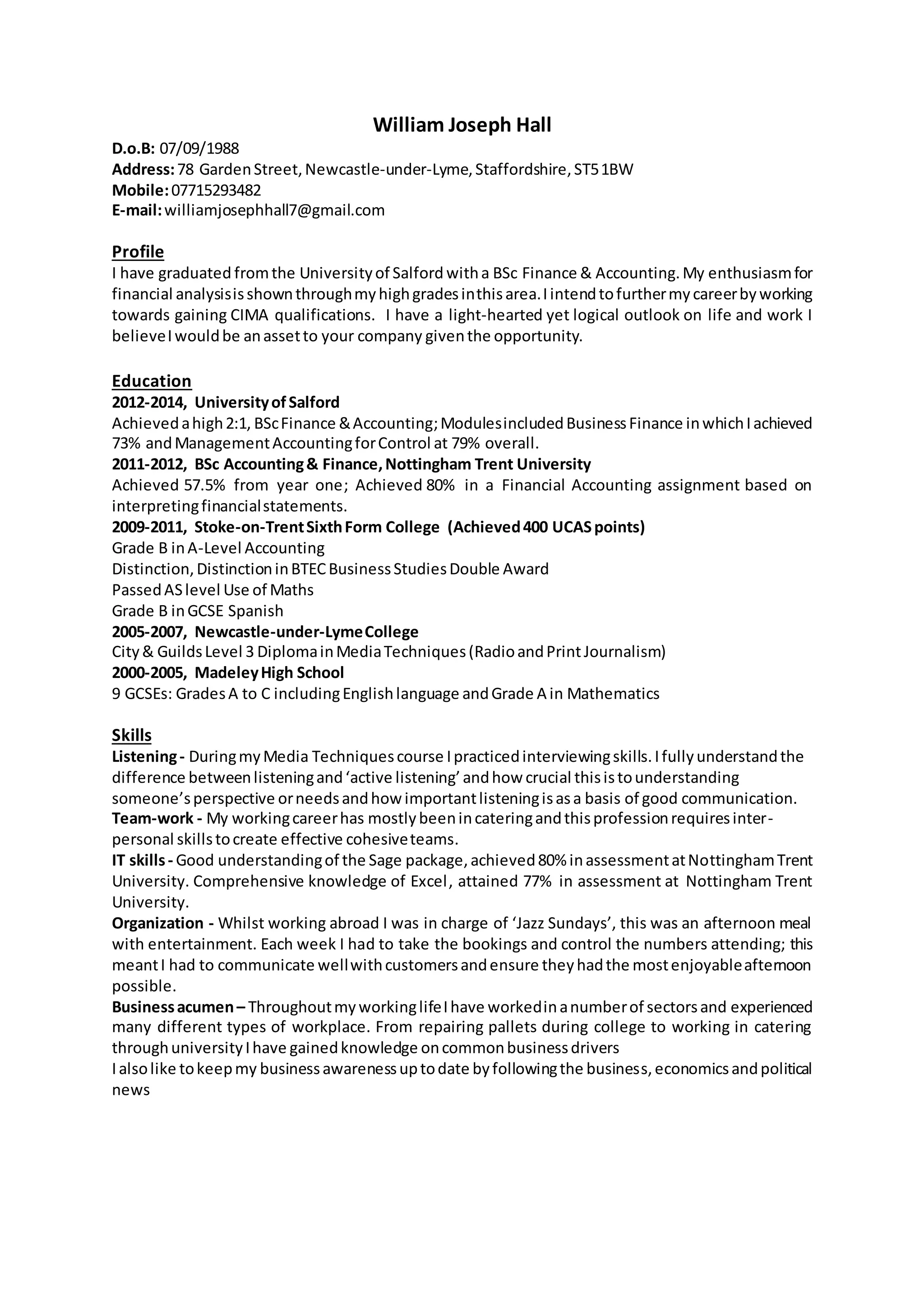 William Hall CV | DOCX