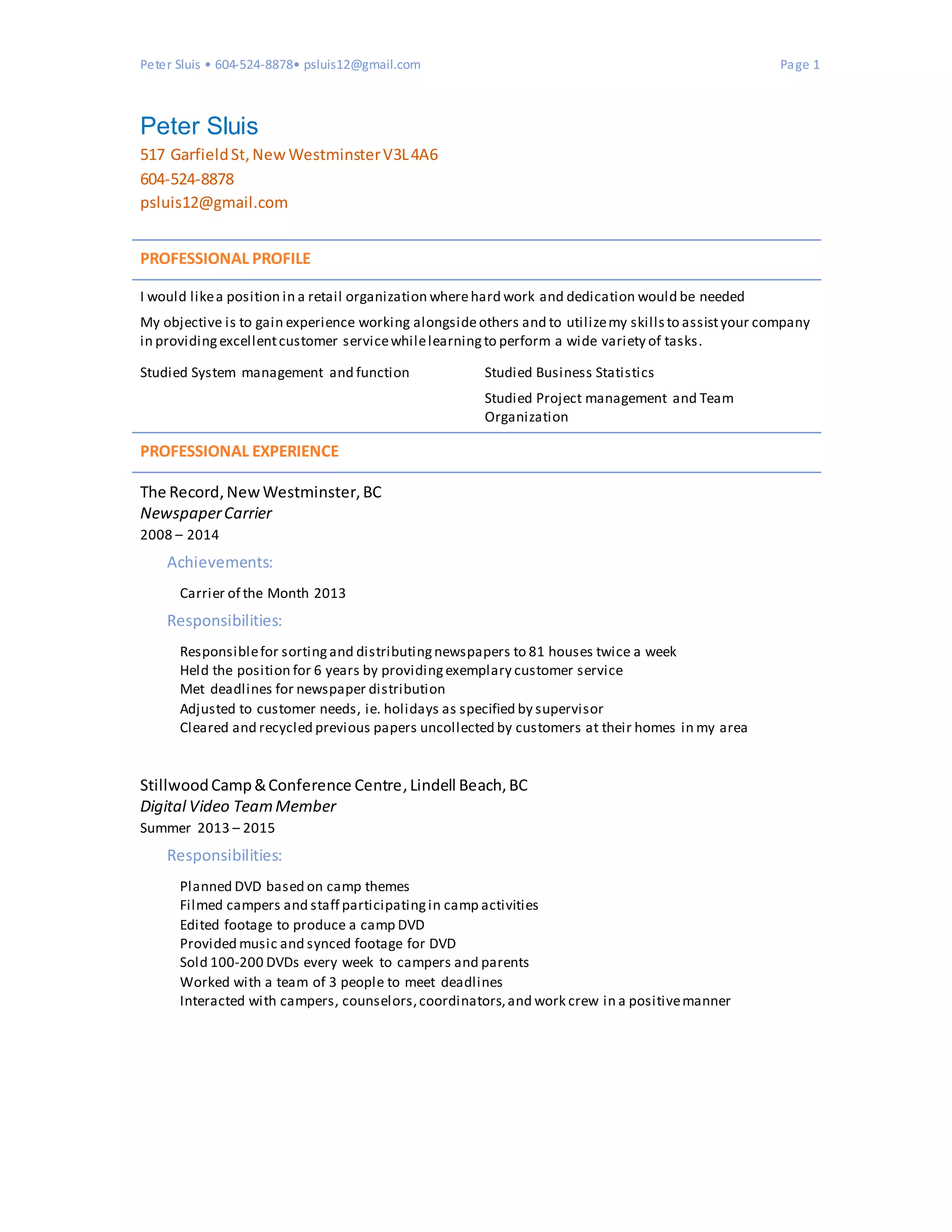 Peter Sluis Resume | PDF