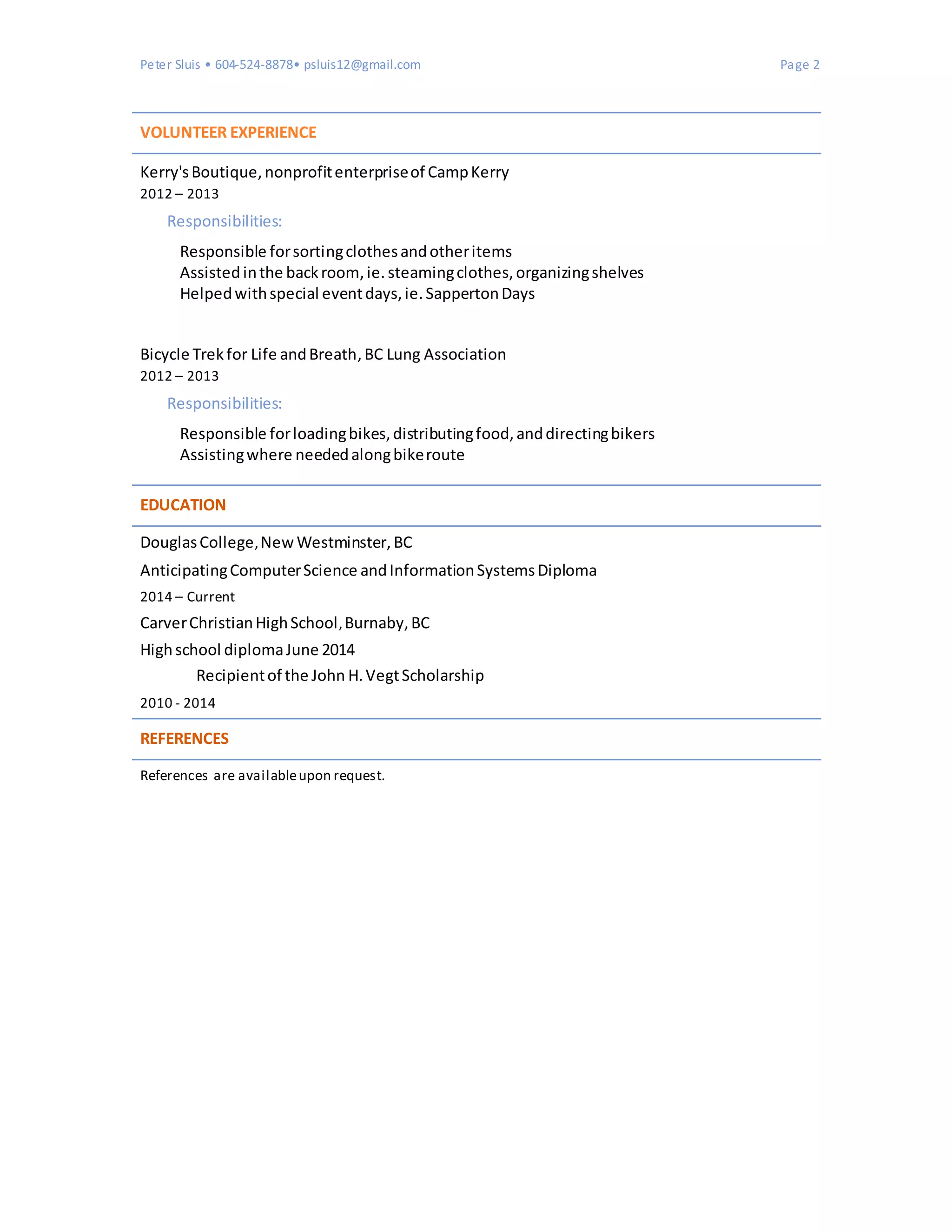 Peter Sluis Resume | PDF