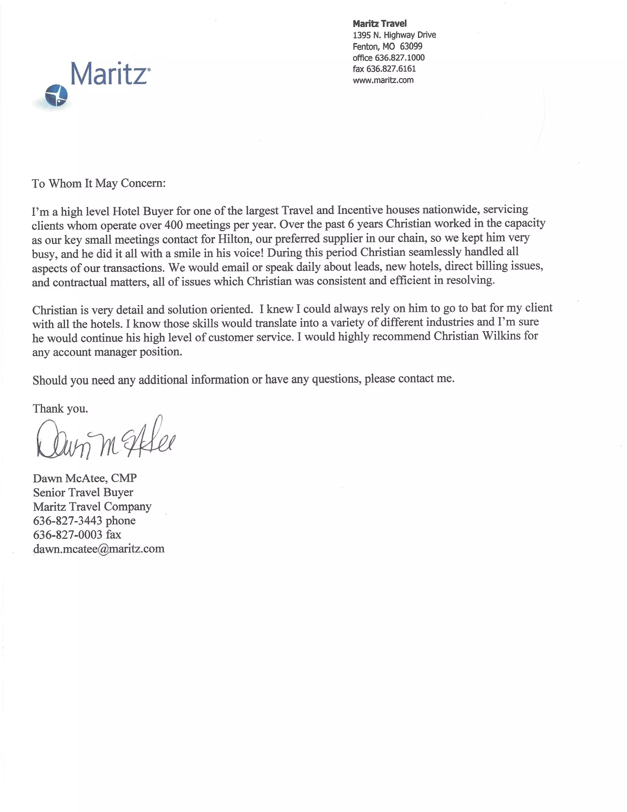 Reference Letter for Christian - Dawn McAtee | PDF