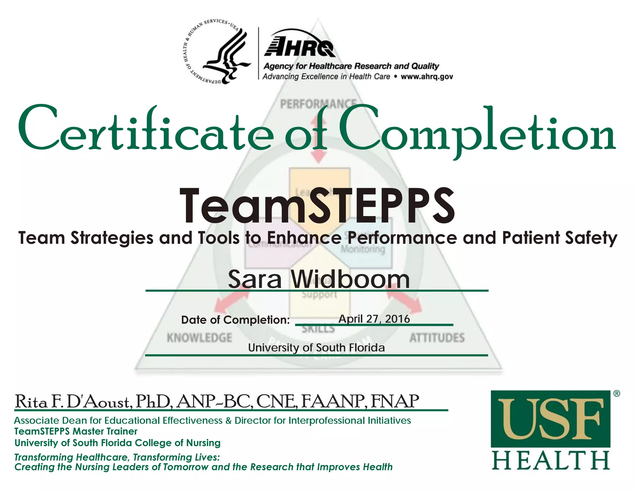 TeamSTEPPS Certificate (S. Widboom) | PPT