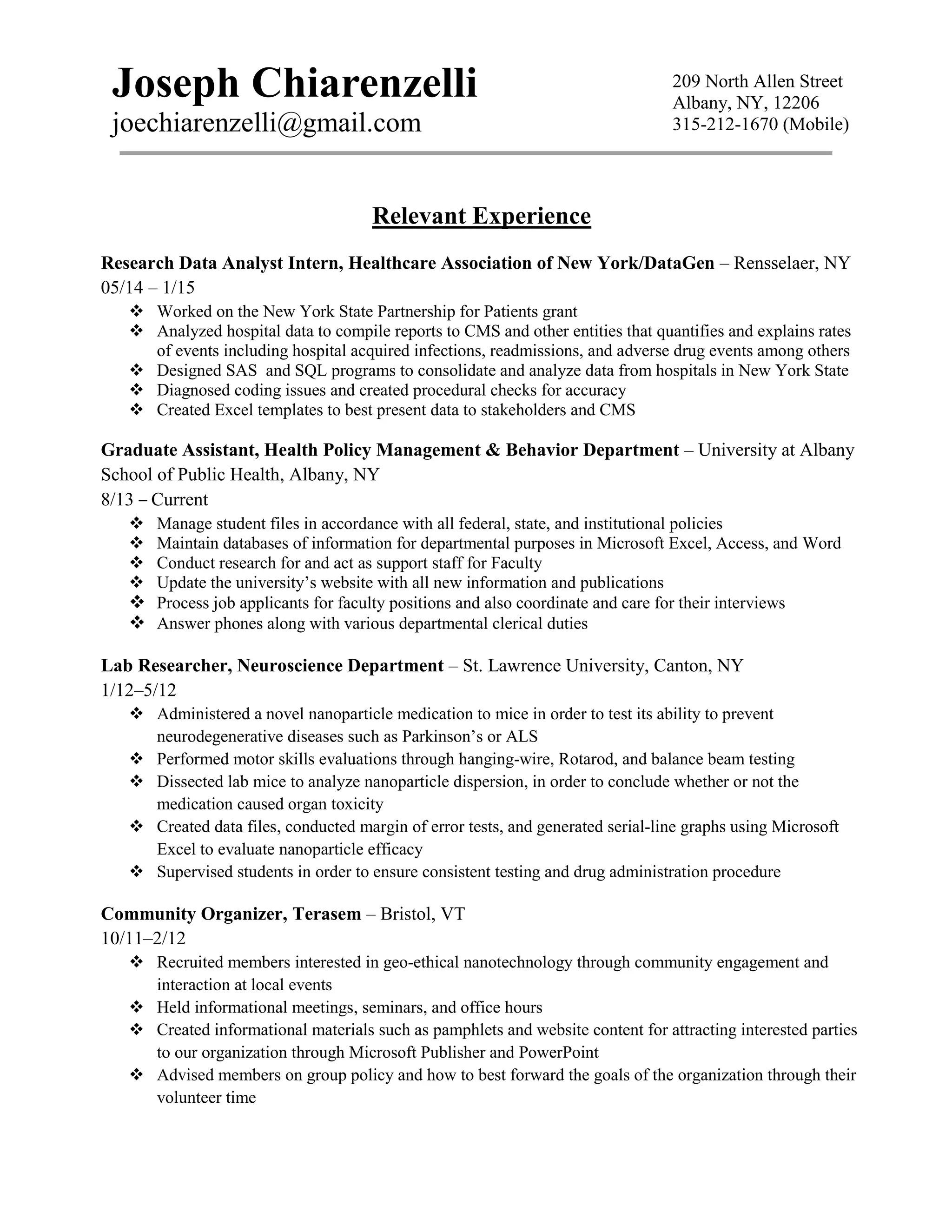 Joseph_Chiarenzelli_Resume_April_2015 | PDF