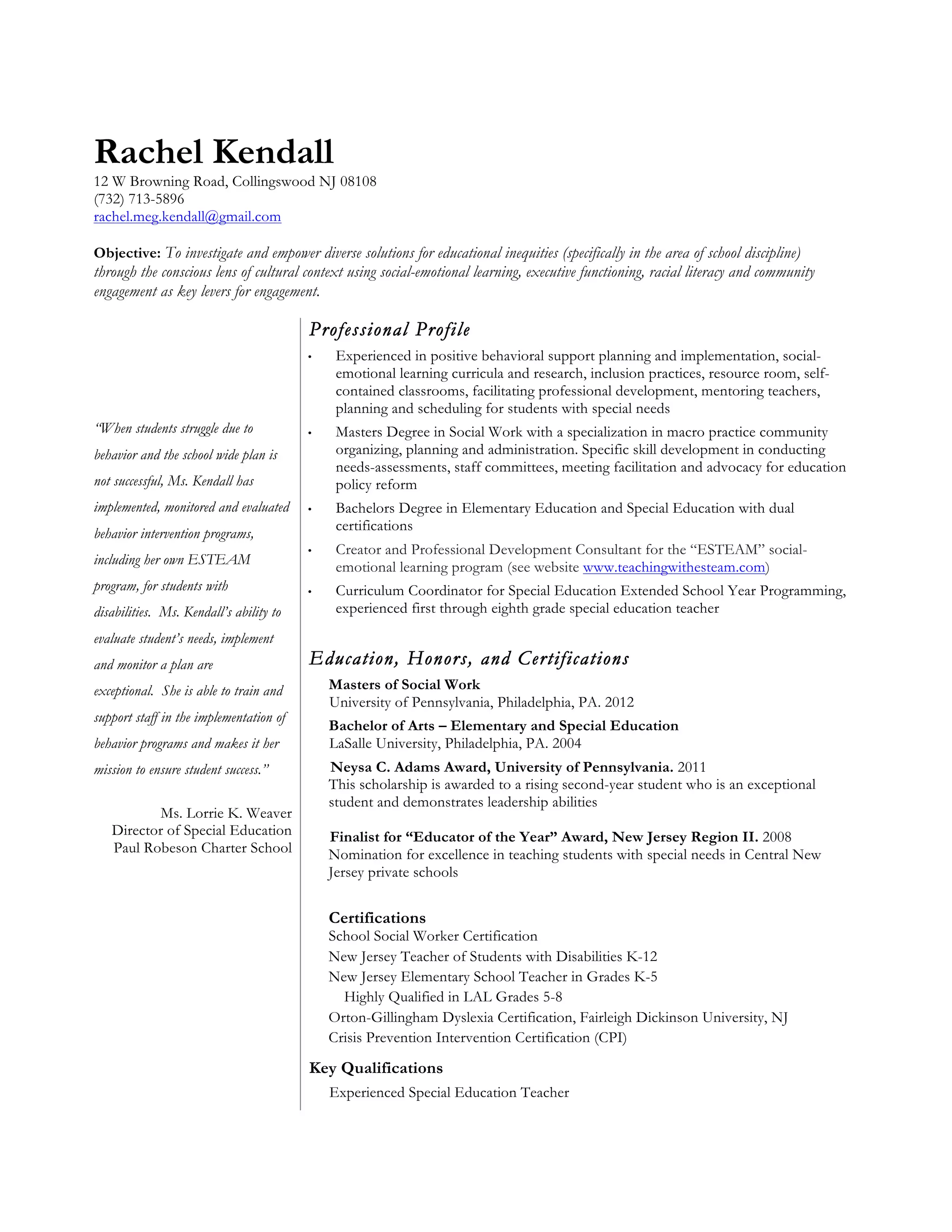 RESUME - Rachel Kendall - April 2015 copy | PDF
