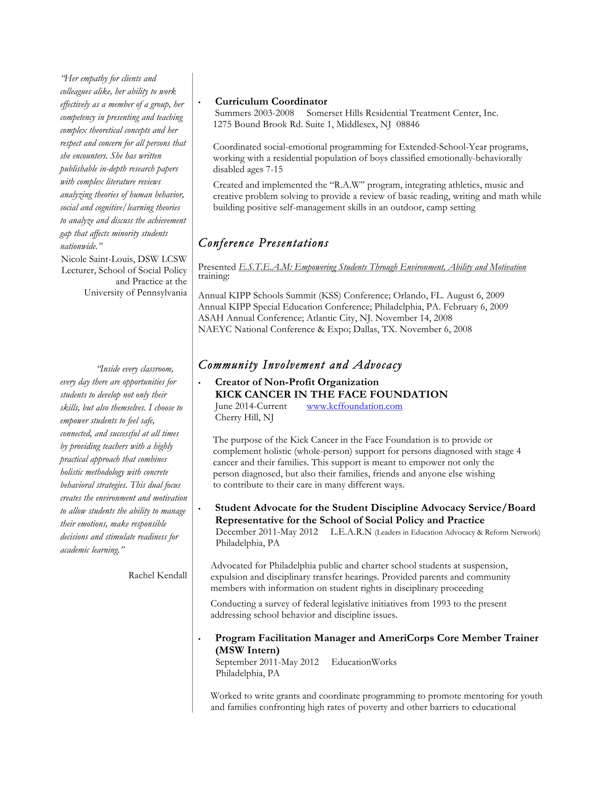 RESUME - Rachel Kendall - April 2015 copy | PDF