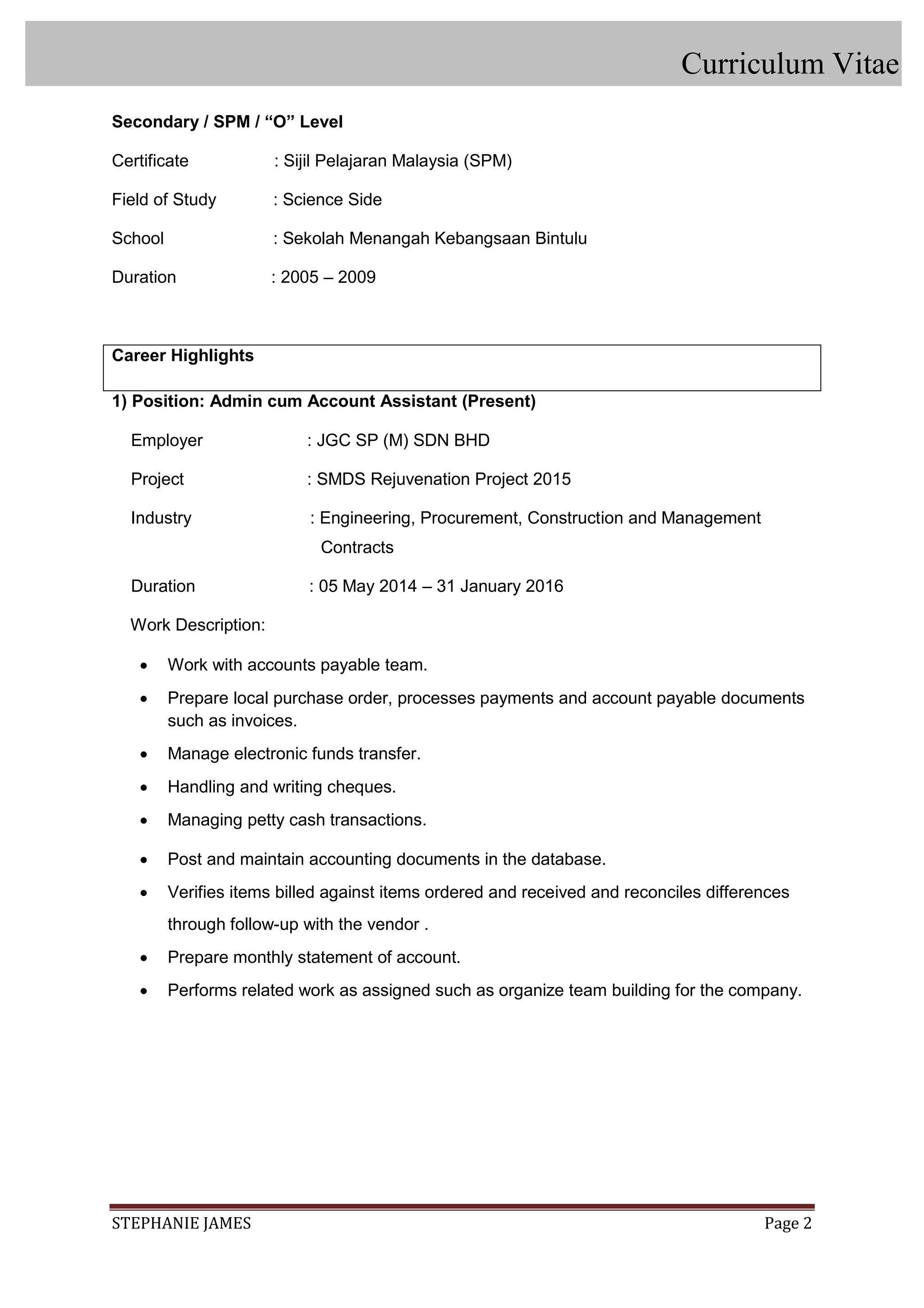 Curriculum Vitae_Stephanie James | PDF