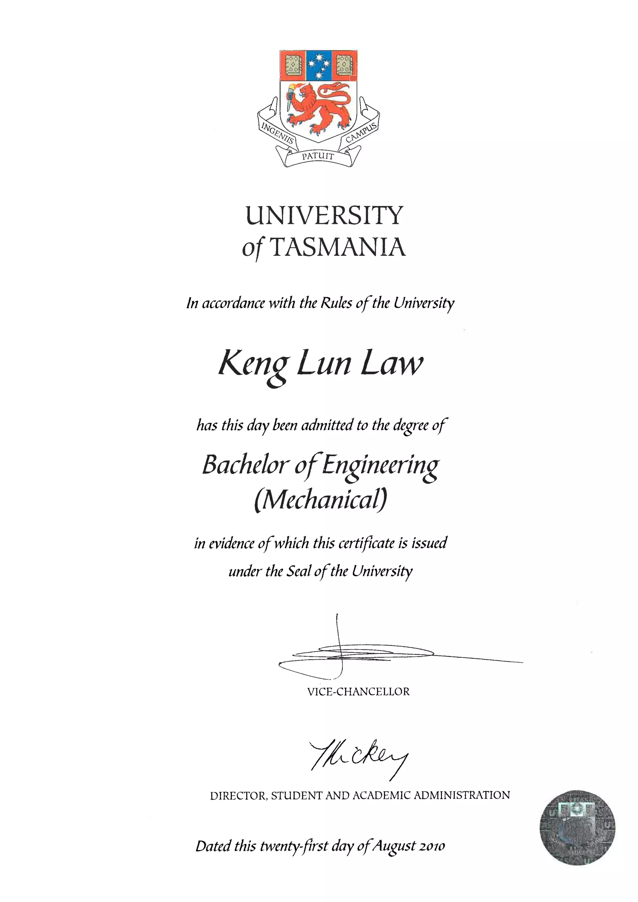 University of Tasmania Cert | PDF