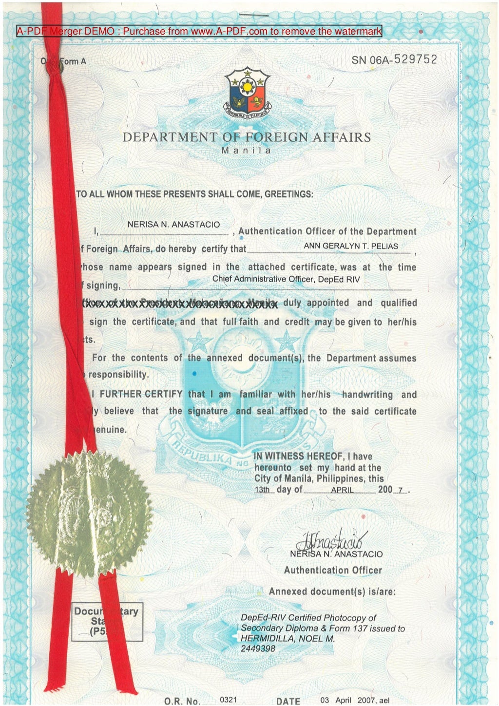 Form 137 High School TOR