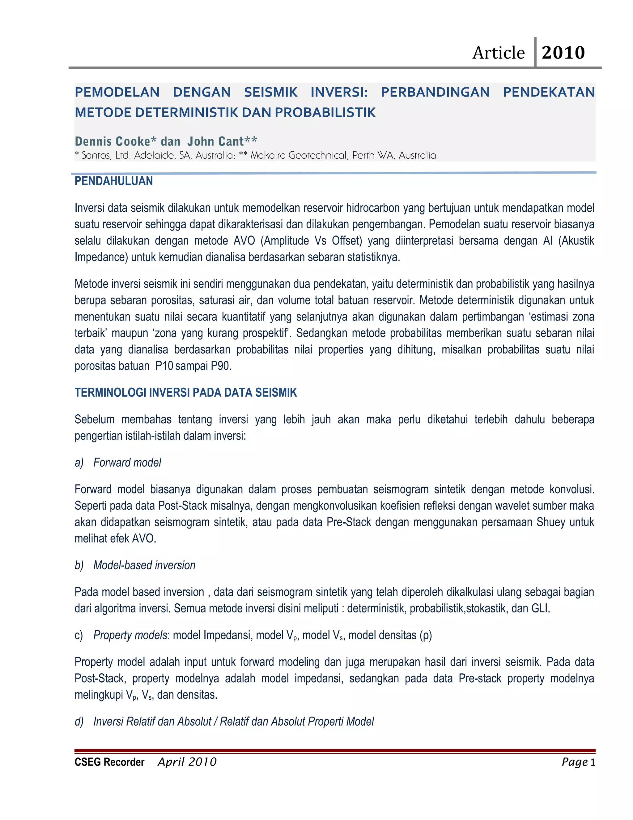PEMODELAN DENGAN SEISMIK INVERSI | DOC
