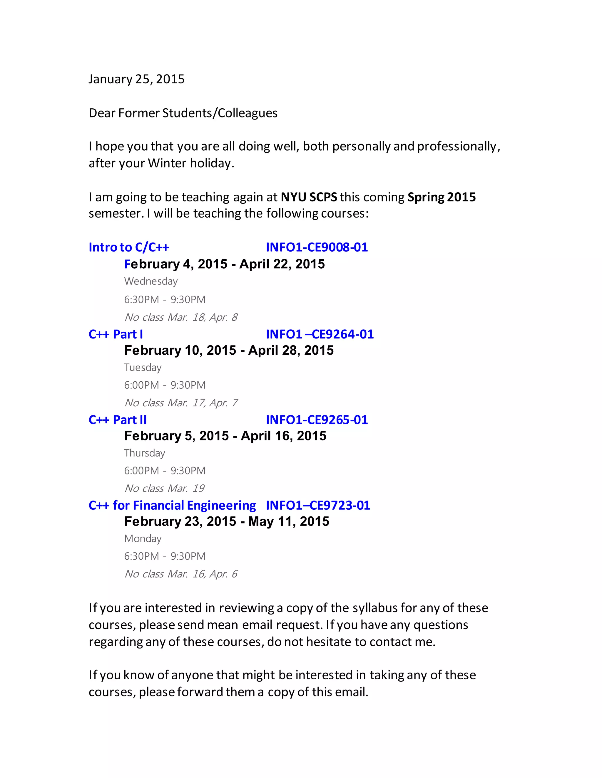 CourseAnnouncement_Spring_2015 | PDF