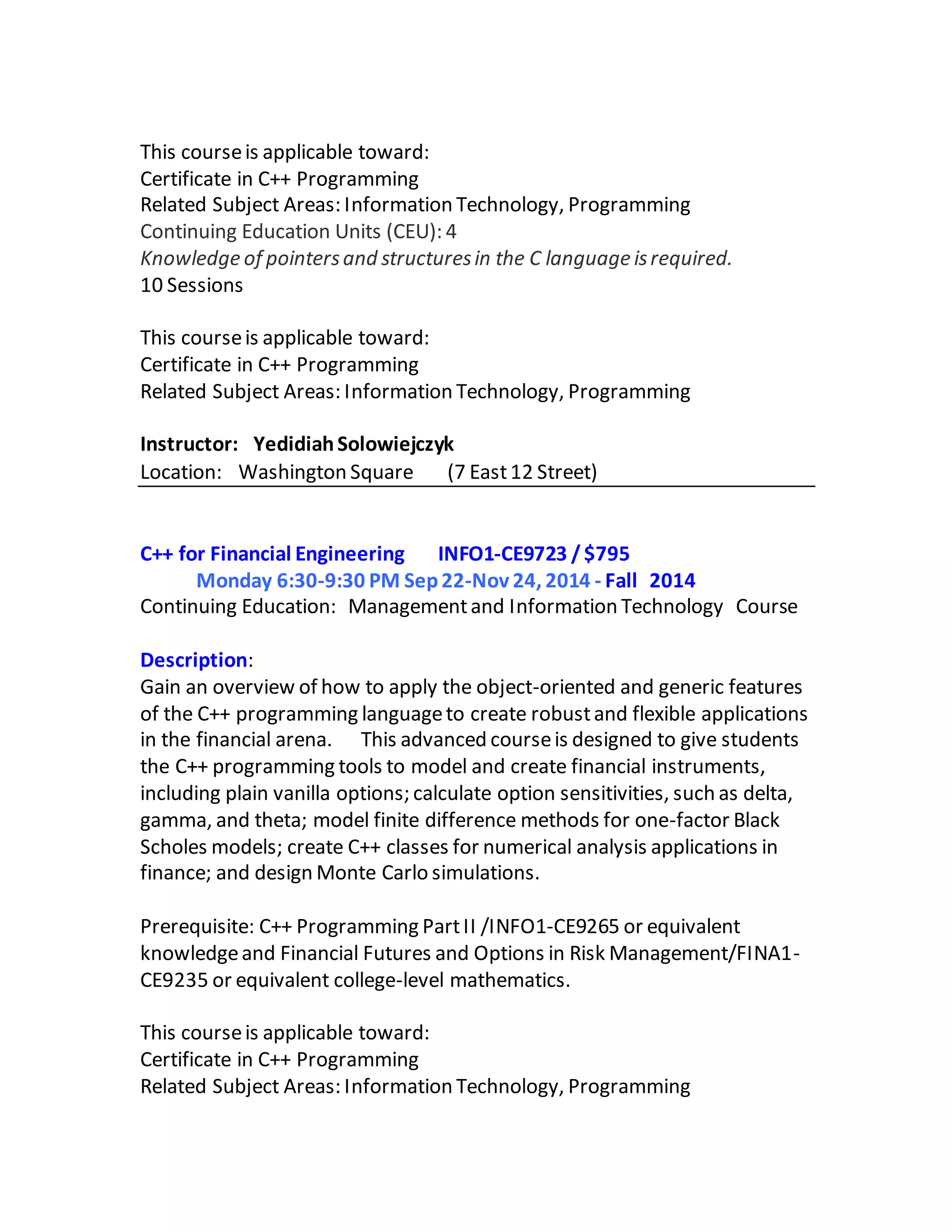 CourseAnnouncement_Spring_2015 | PDF