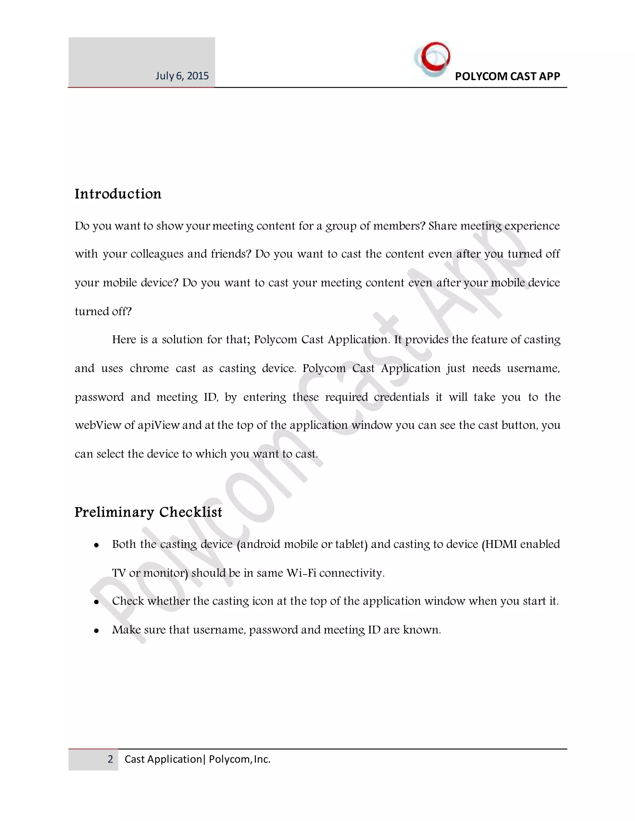 Summary Of Polycom Cast App | PDF