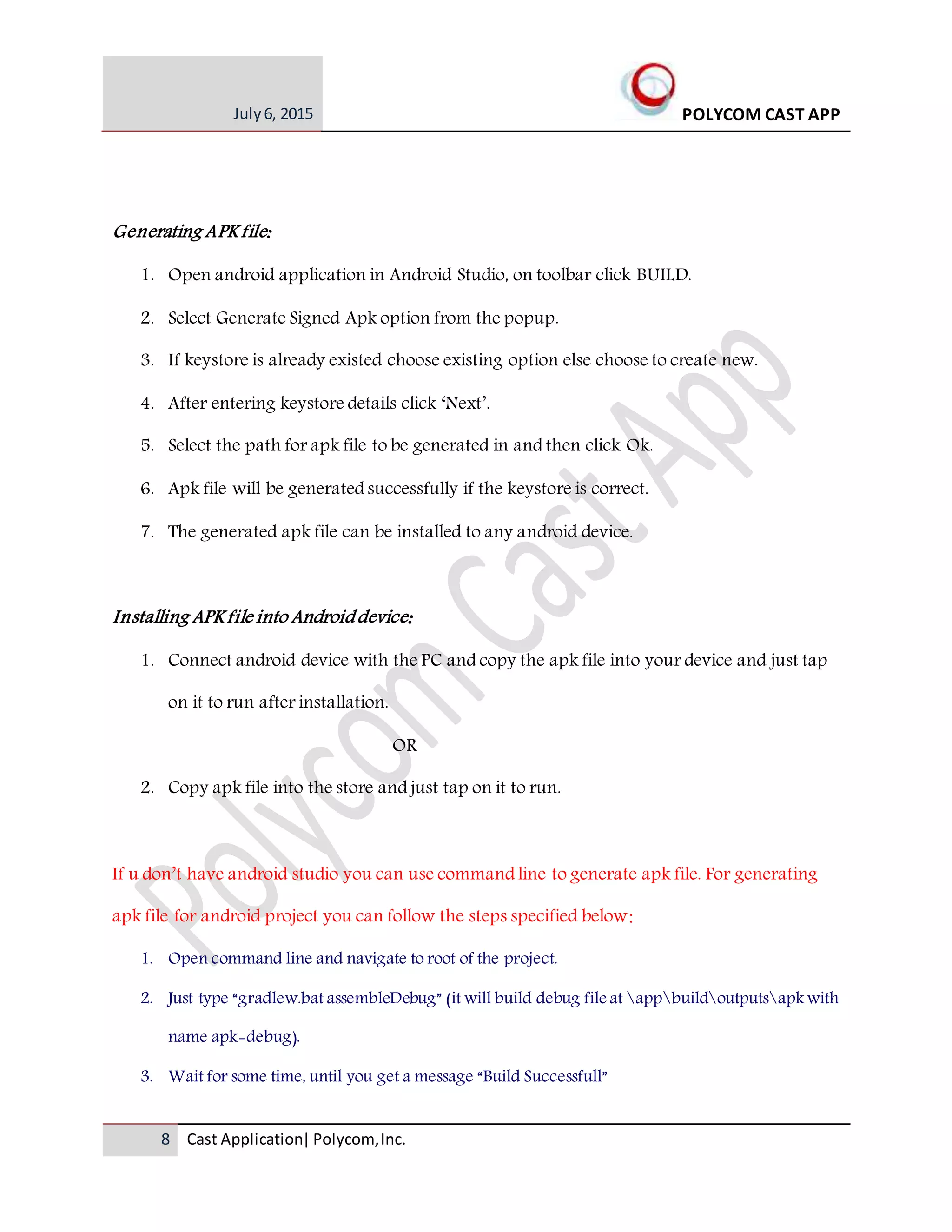Summary Of Polycom Cast App | PDF