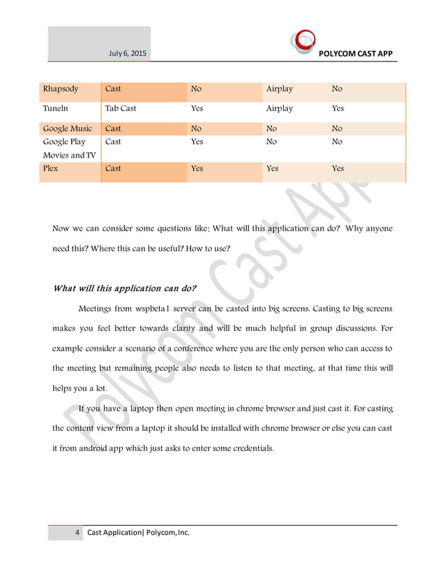 Summary Of Polycom Cast App | PDF
