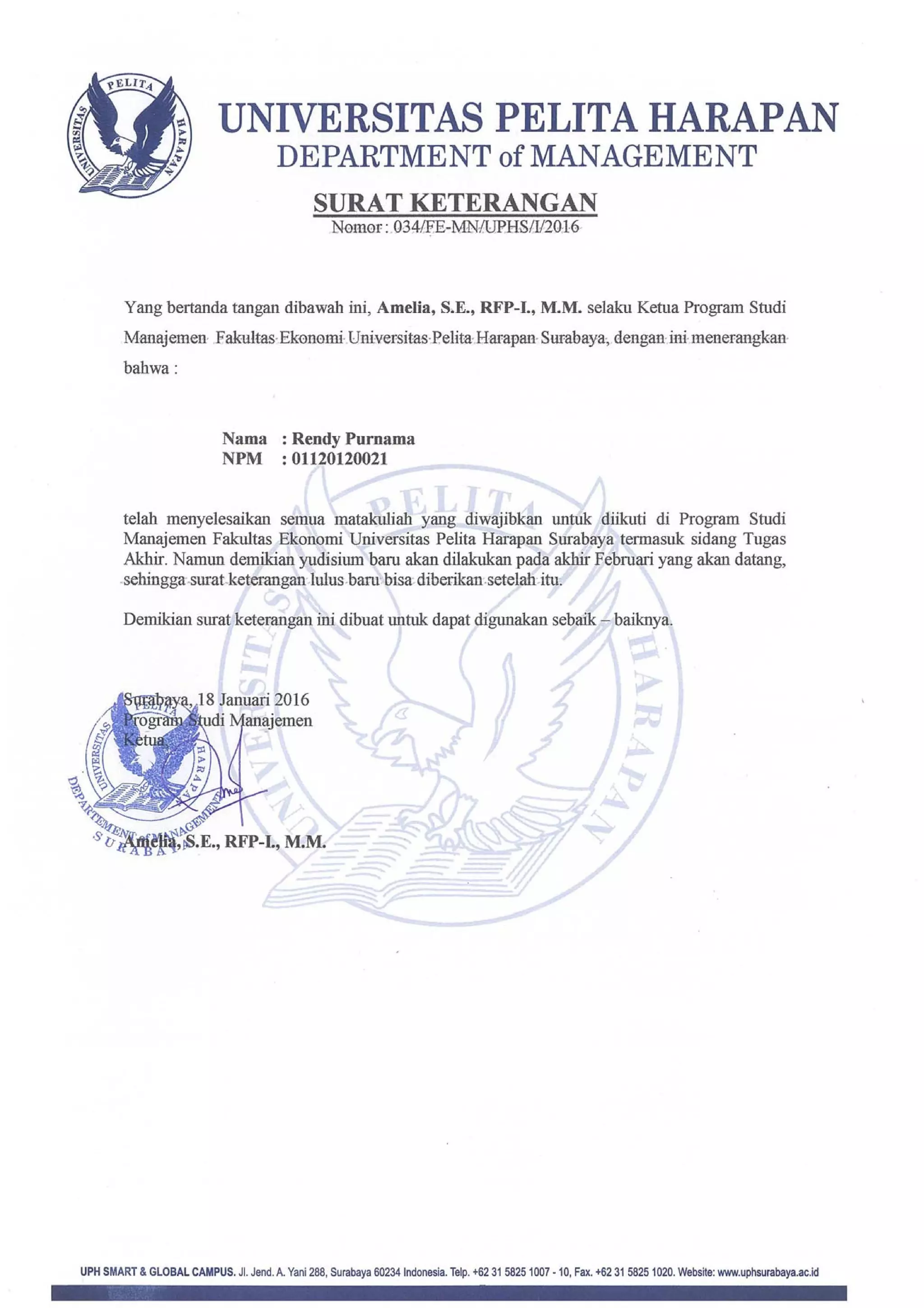 Rendy CV, Transkrip Akademik, Transkrip non Akademik & Surat Keterangan | PDF