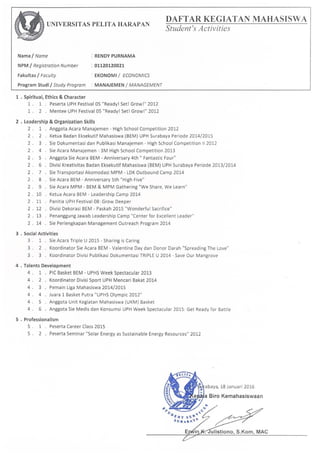 Rendy CV, Transkrip Akademik, Transkrip non Akademik & Surat Keterangan | PDF