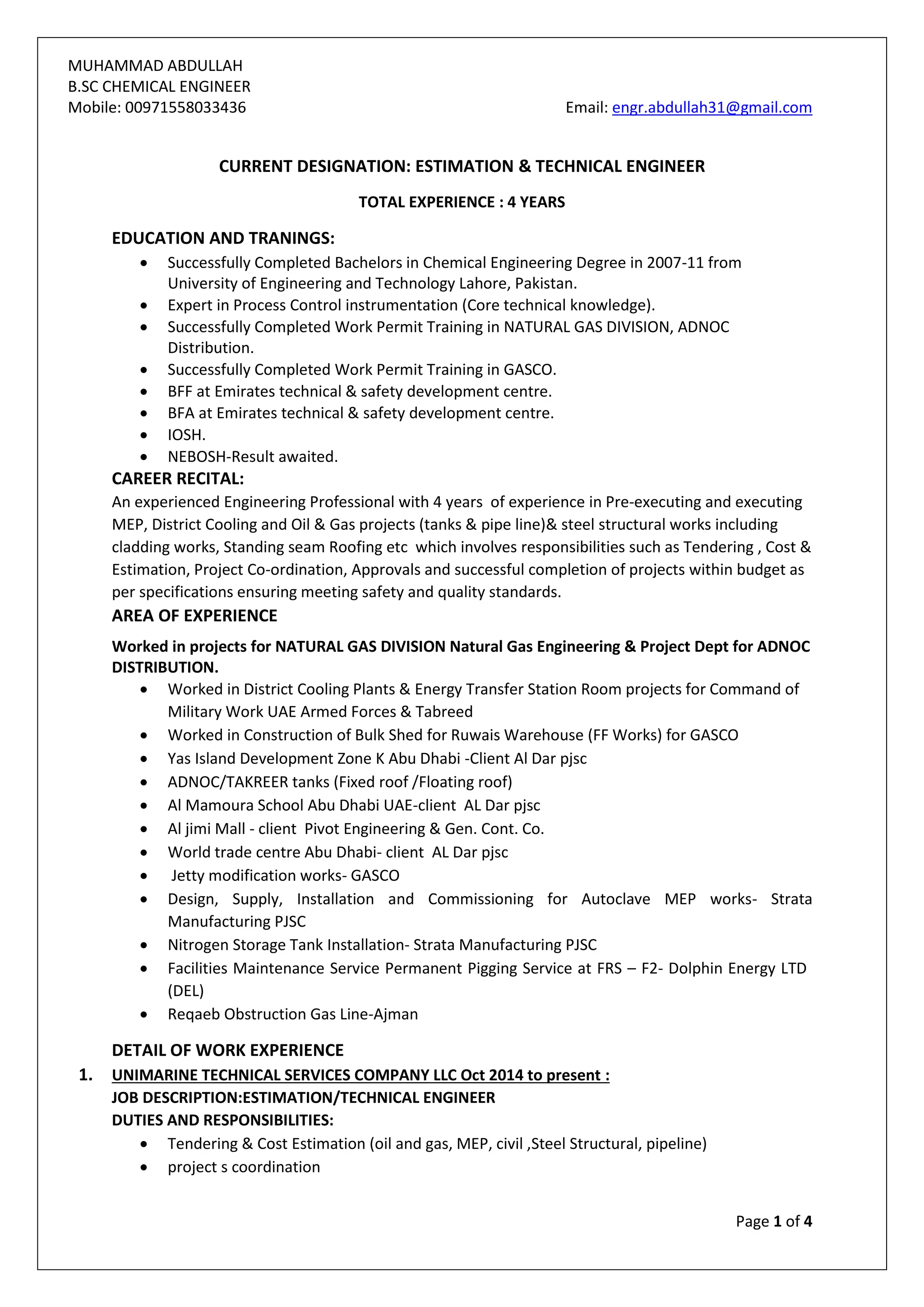 Estimation & Technical Engr CV | PDF