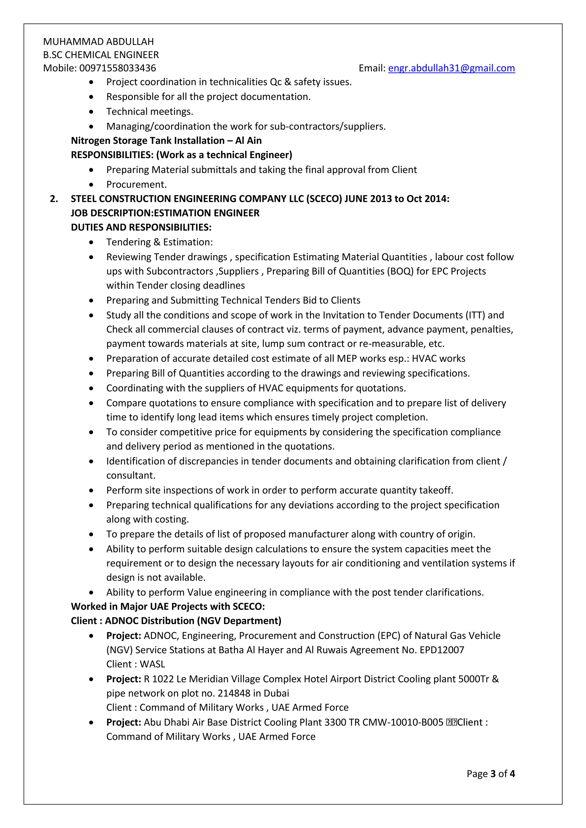 Estimation & Technical Engr CV | PDF