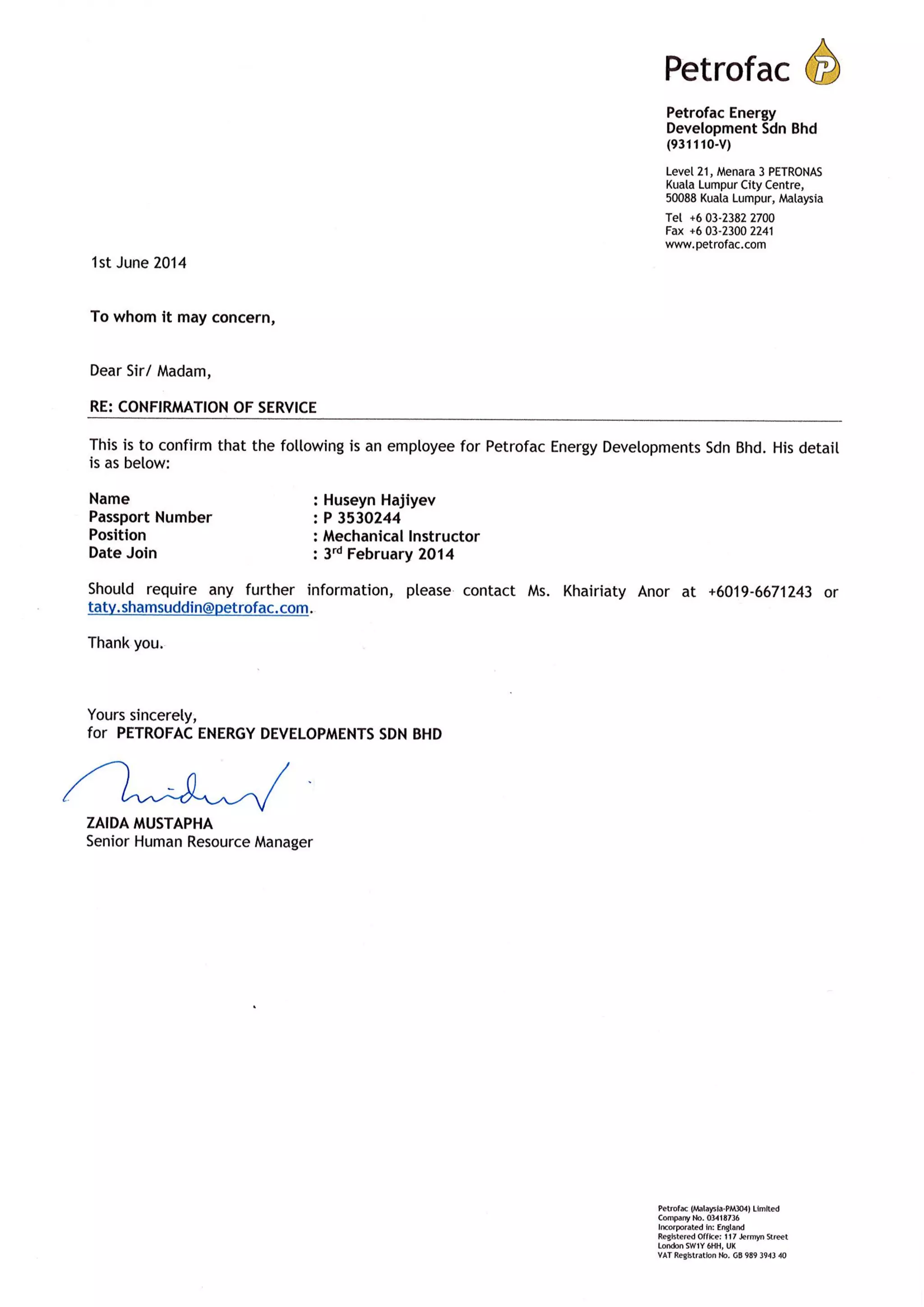 Petrofac Service Letter | PDF