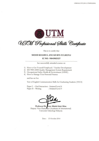 UTM Professional Skill Certificate | PDF
