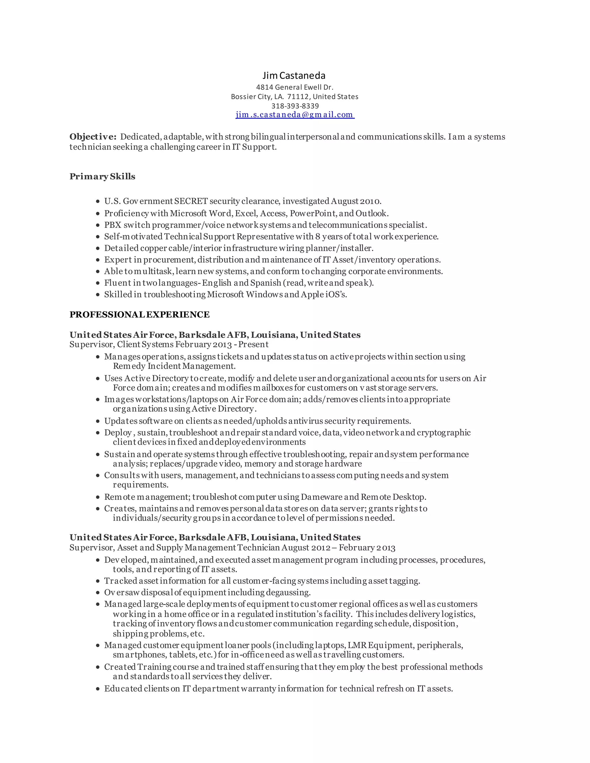Jim S. Castaneda Resume | DOCX
