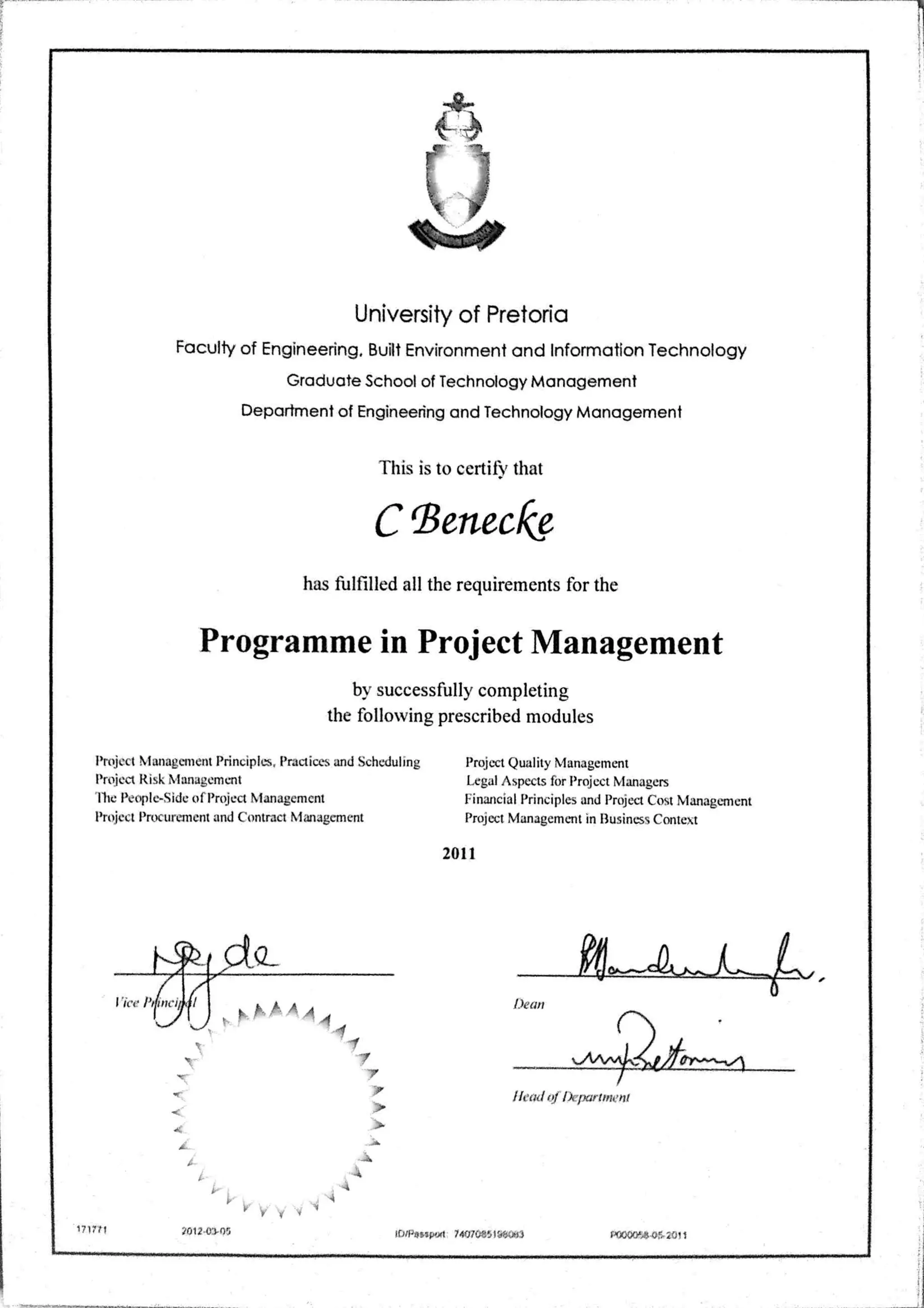 Project management certificate | PDF