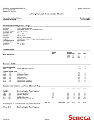 Trancript Seneca College-Aslihan Altay | PDF