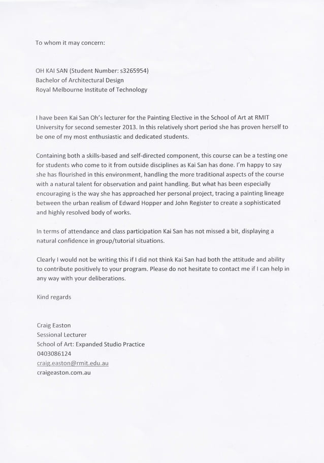 RMIT Recommendation Letter (Craig) | PDF