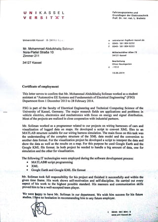 Uni Kassel Reference Letter | PDF