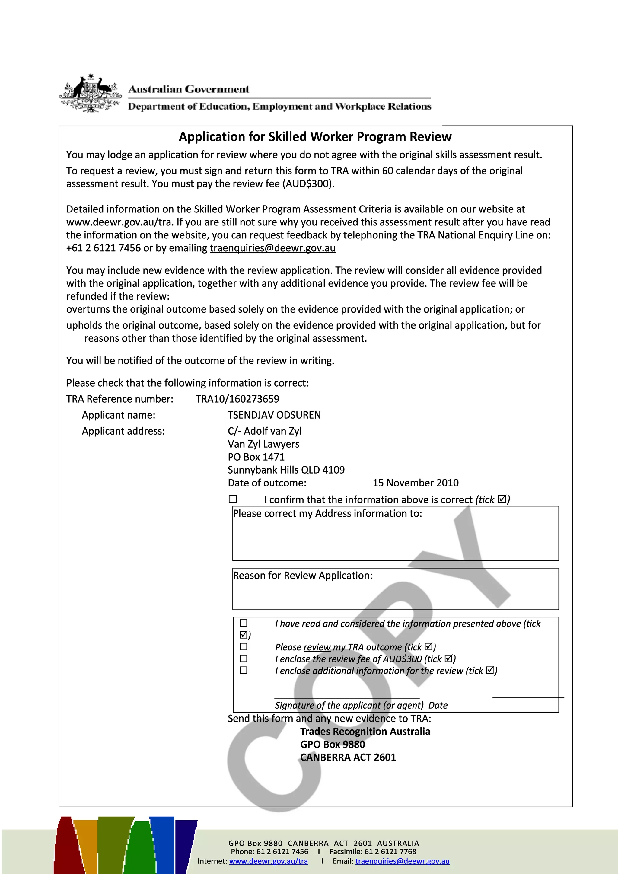 TRA outcome letter | PDF