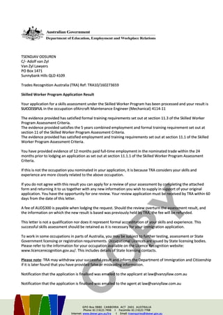 TRA outcome letter | PDF