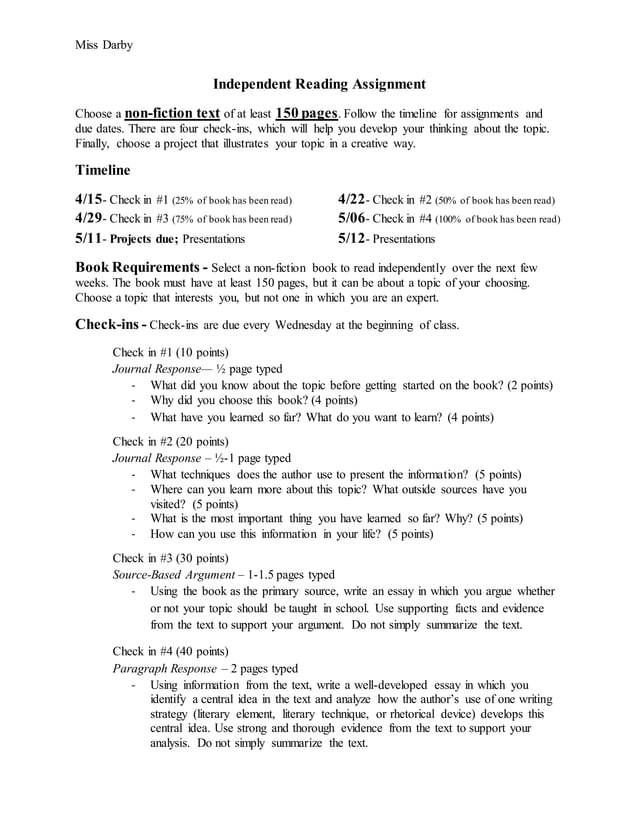 Independent reading project | PDF